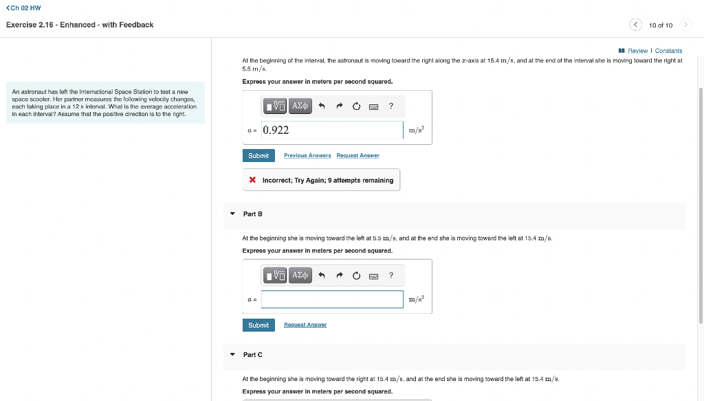 Solved At the beginning of the interval, the astronaut is | Chegg.com