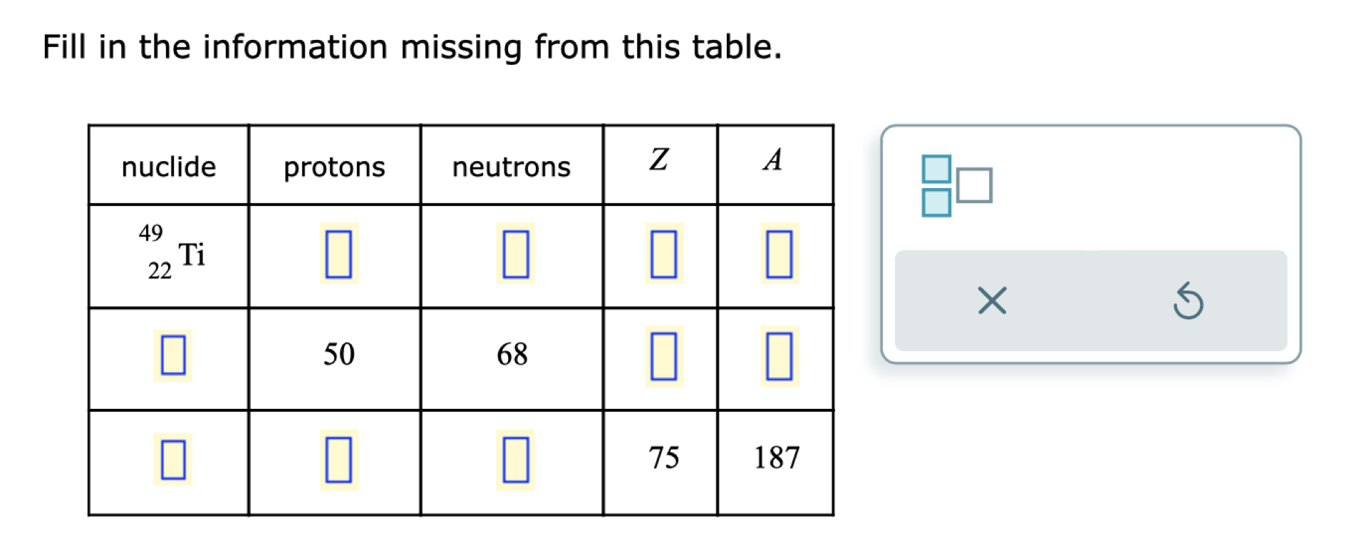 Solved Fill in the information missing from this table. | Chegg.com