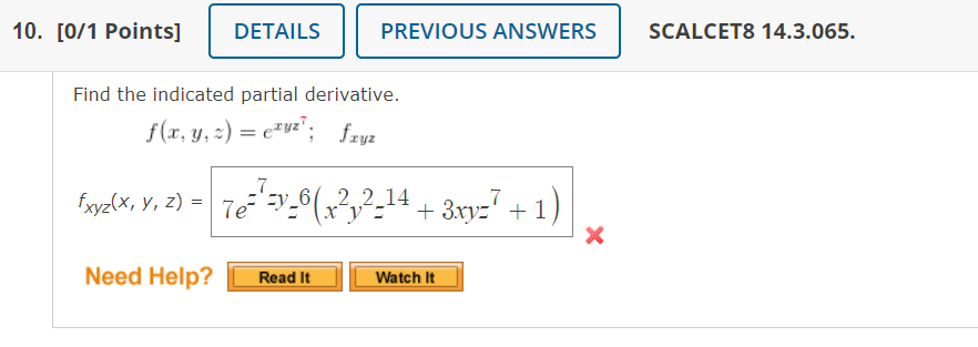 Solved 10. [0/1 Points] SCALCET8 14.3.065. Find the | Chegg.com