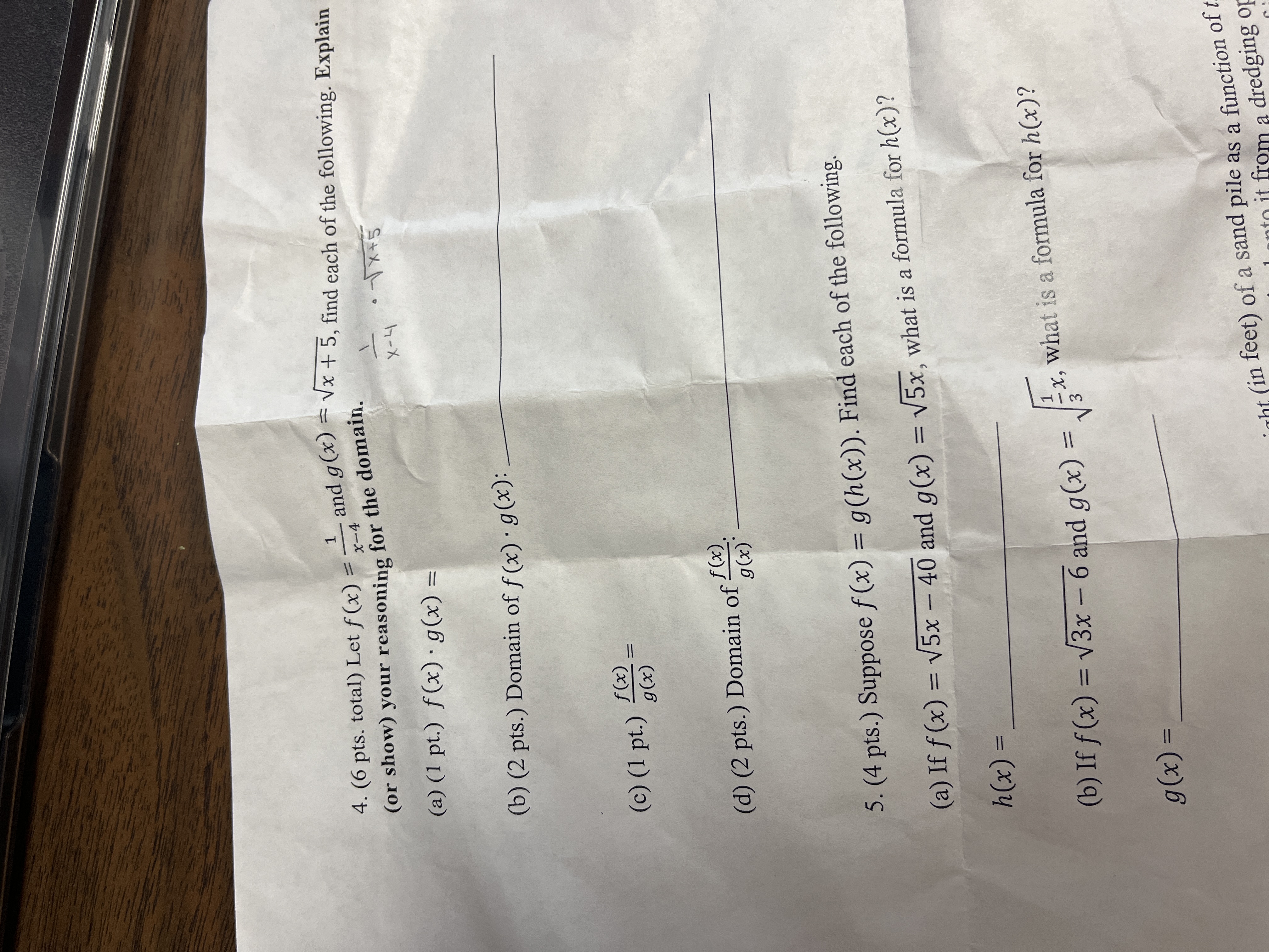 (6 ﻿pts. ﻿total) ﻿Let f(x)=1x-4 ﻿and g(x)=x+52, ﻿find | Chegg.com