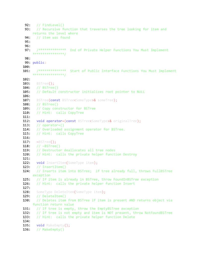 Help writing the .cpp file C++ the bstree.cpp All | Chegg.com