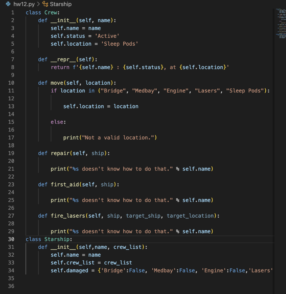 Solved Create three more classes that inherit from Crew. | Chegg.com