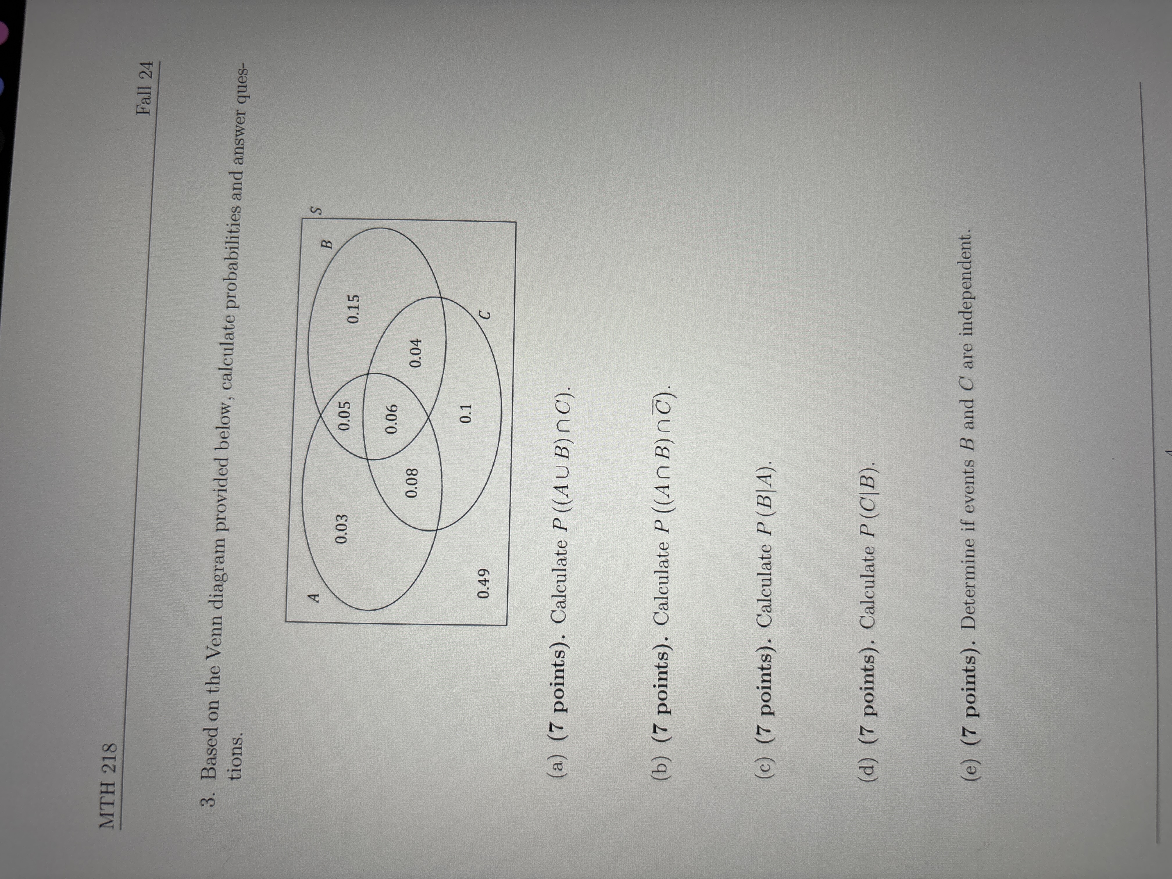 Solved Based on ﻿the Venn diagram provided below, calculate | Chegg.com