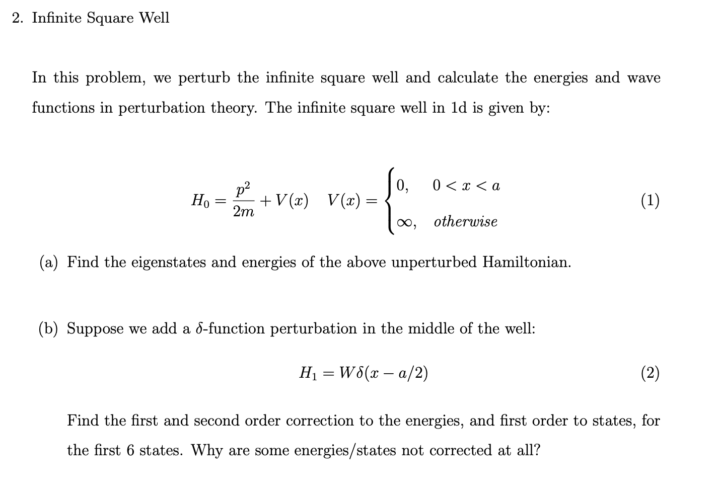 Solved 2. Infinite Square Well In this problem, we perturb | Chegg.com