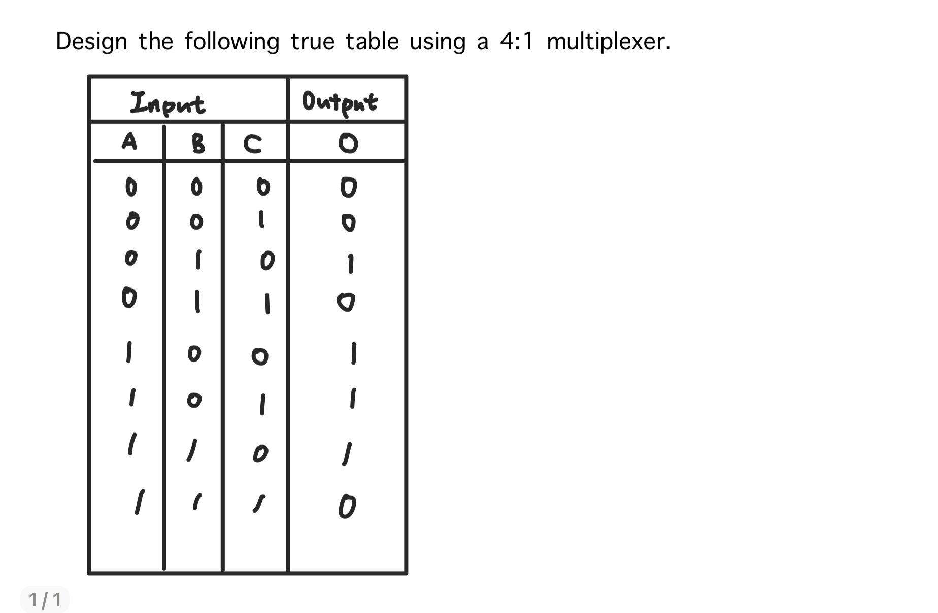 Solved Design the following true table using a 4:1 | Chegg.com
