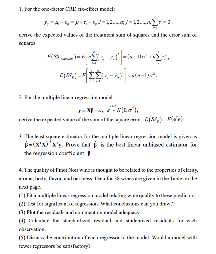 1. For the one-factor CRD fix-effect model: | Chegg.com