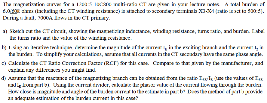 The magnetization curves for a 1200:5 10C800 | Chegg.com