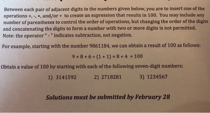 Solved Between each pair of adjacent digits in the numbers | Chegg.com