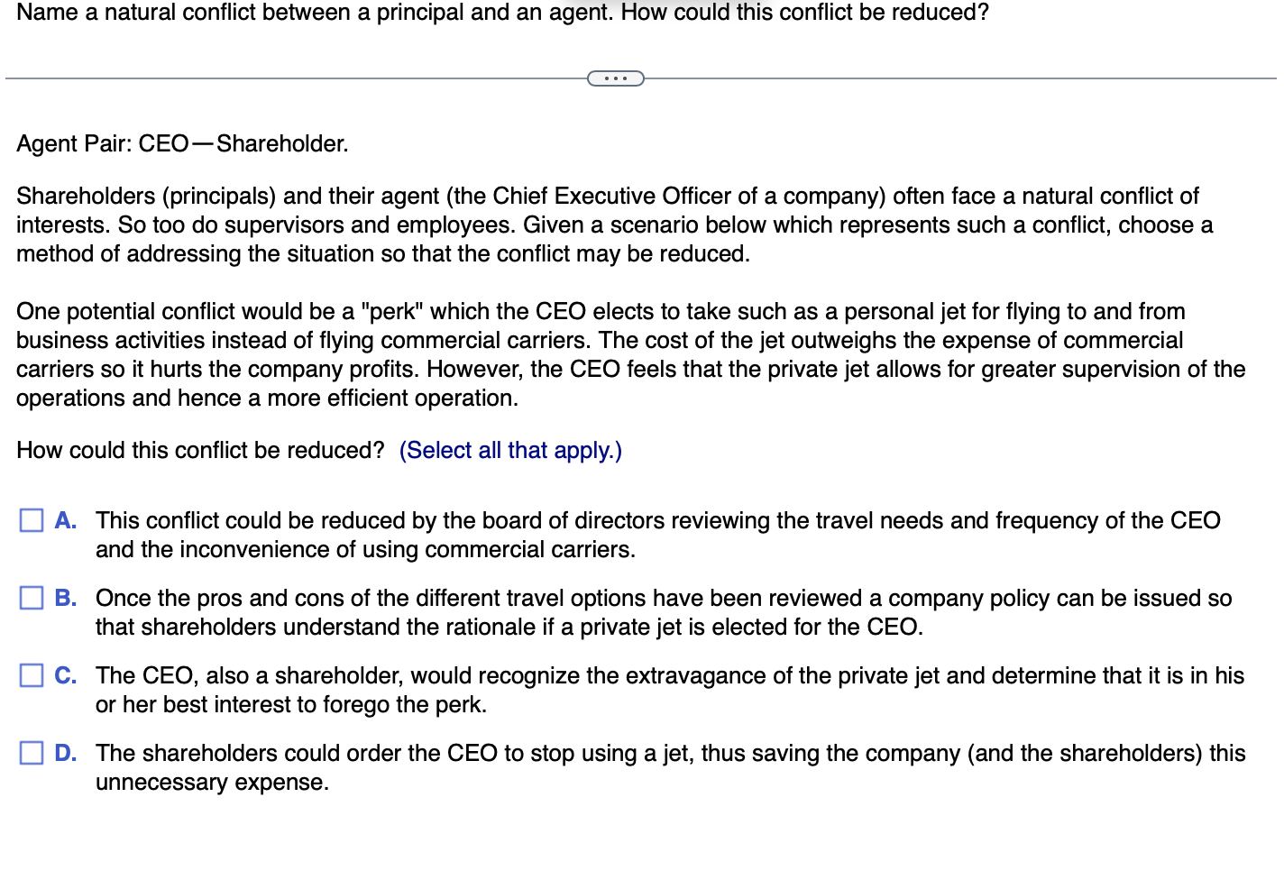 Solved Agent Pair: CEO-Shareholder. Shareholders | Chegg.com