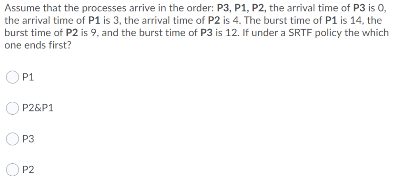 Solved Assume that the processes arrive in the order: | Chegg.com