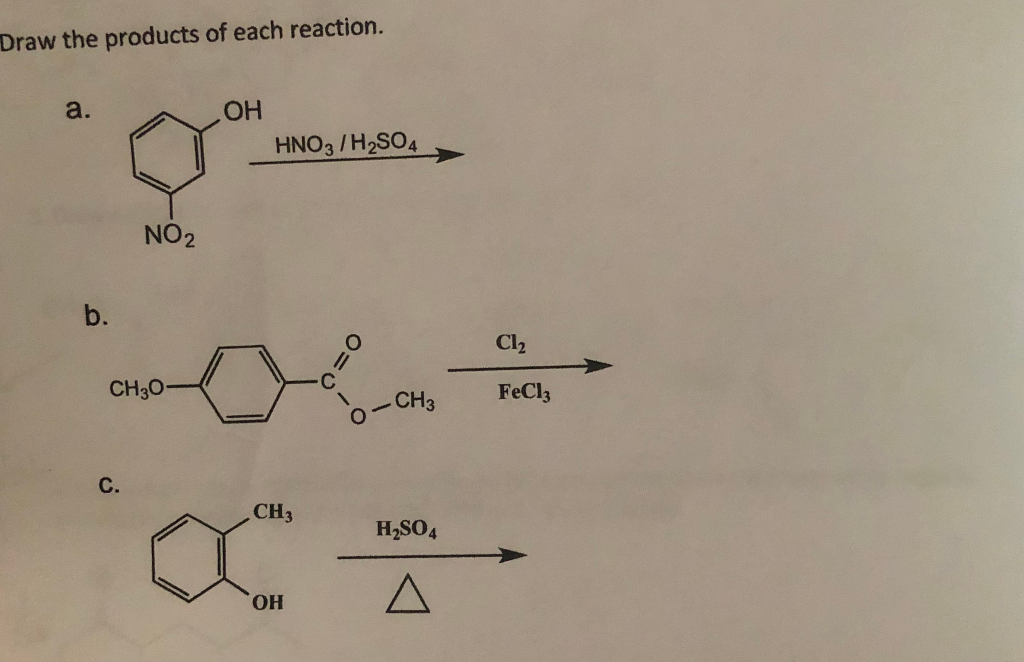 Solved Draw the products of each reaction. a. OH HNO3 /H2SO4 | Chegg.com