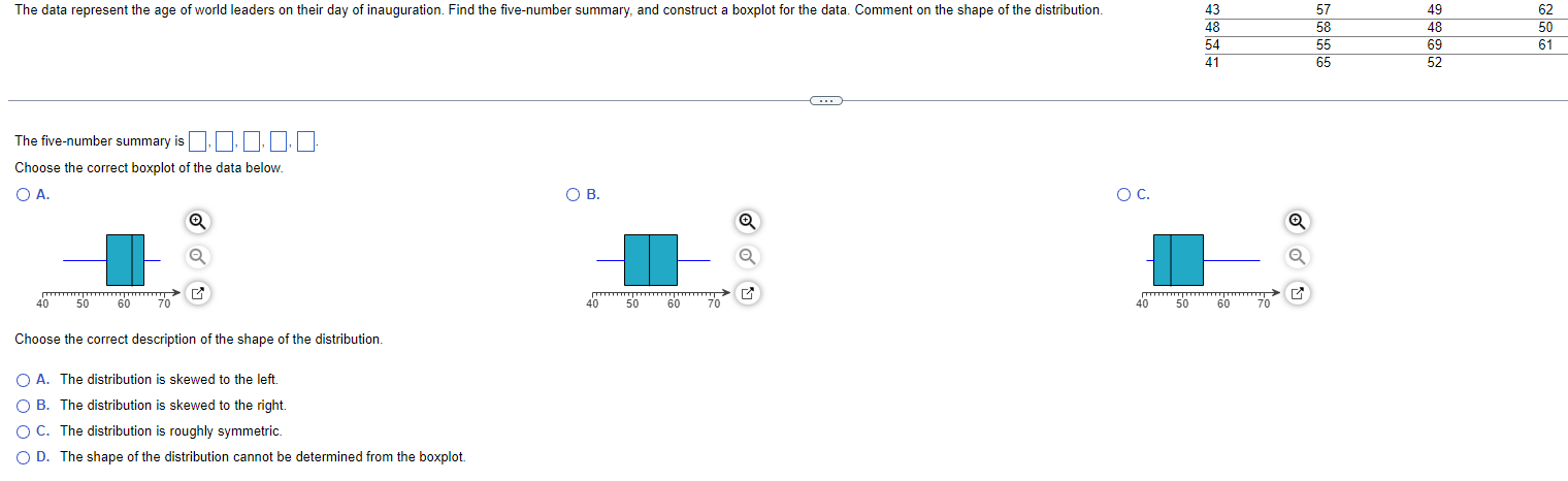 Solved The five-number summary is Choose the correct boxplot | Chegg.com