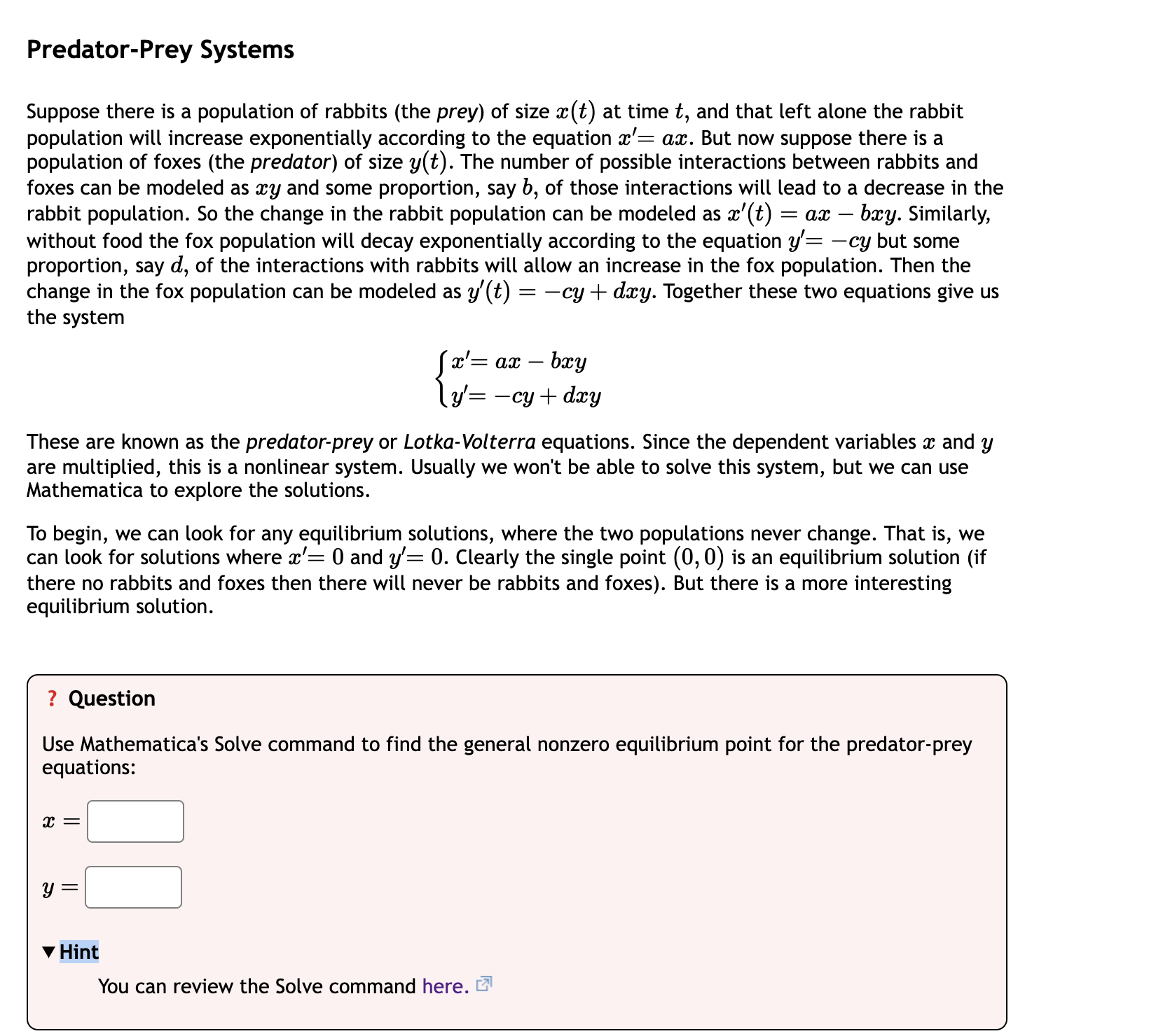 Solved Predator-Prey SystemsSuppose there is a population of | Chegg.com