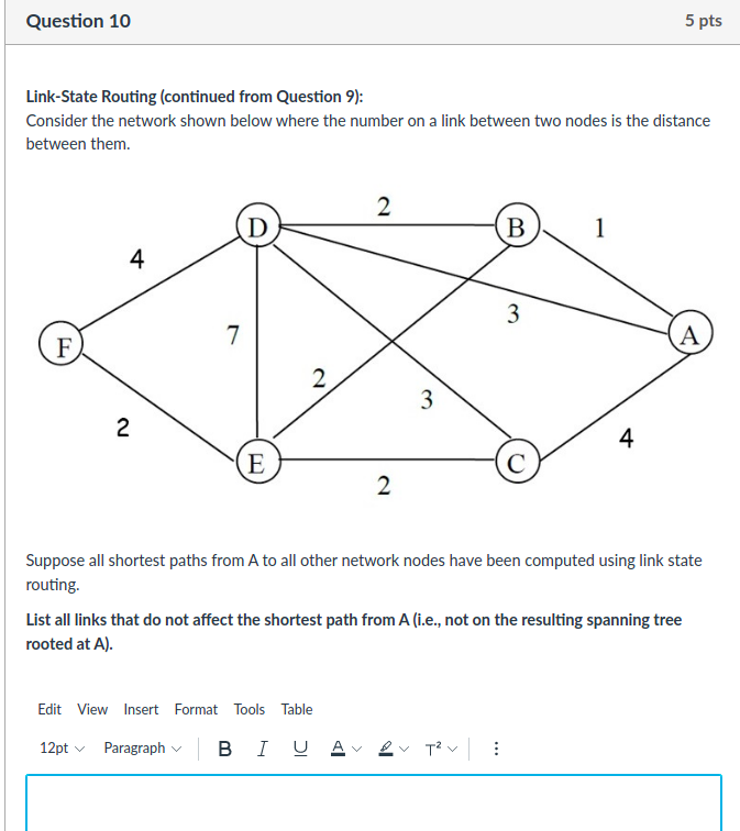 Solved Question 10 5 pts Link-State Routing (continued from | Chegg.com