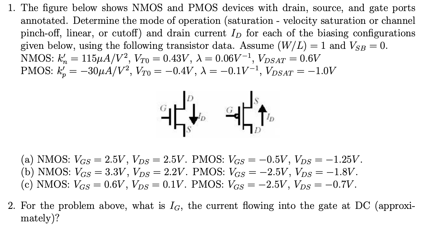 Solved 1. The figure below shows NMOS and PMOS devices with | Chegg.com