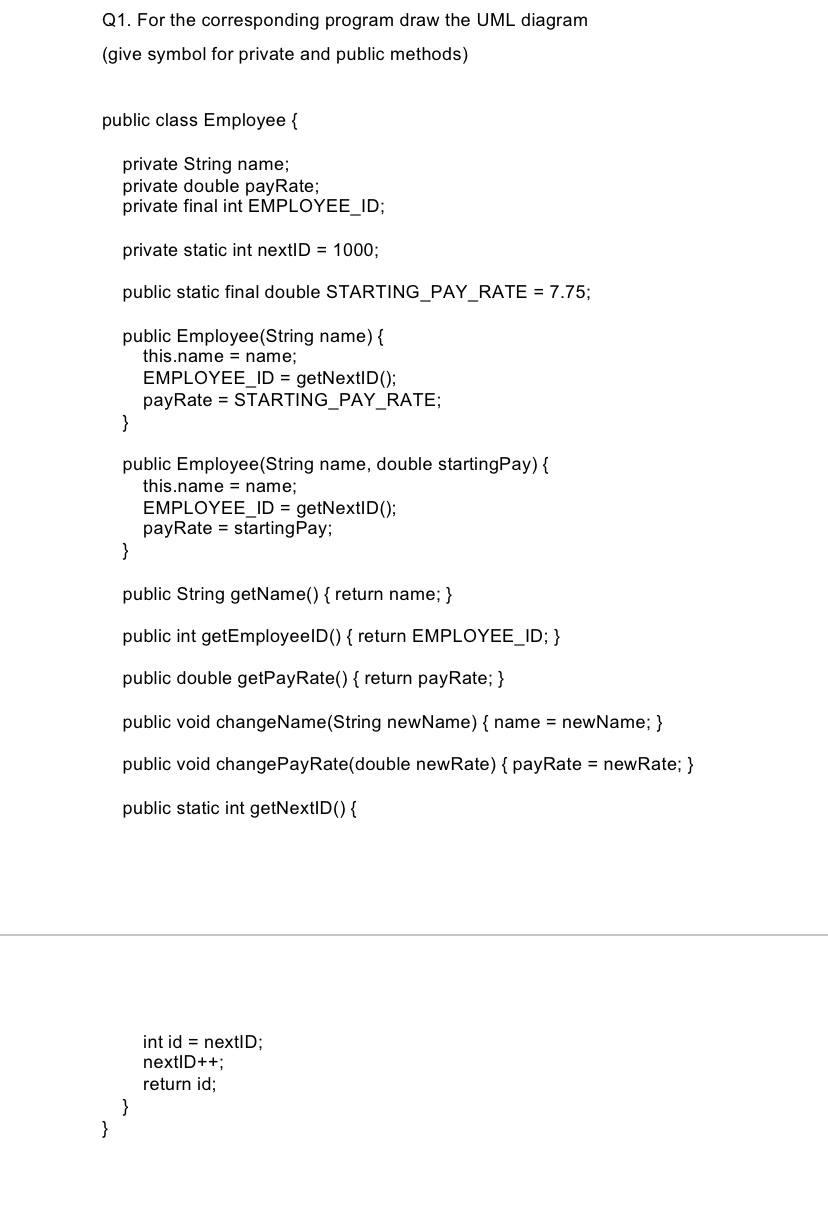 Solved Q1. For the corresponding program draw the UML | Chegg.com