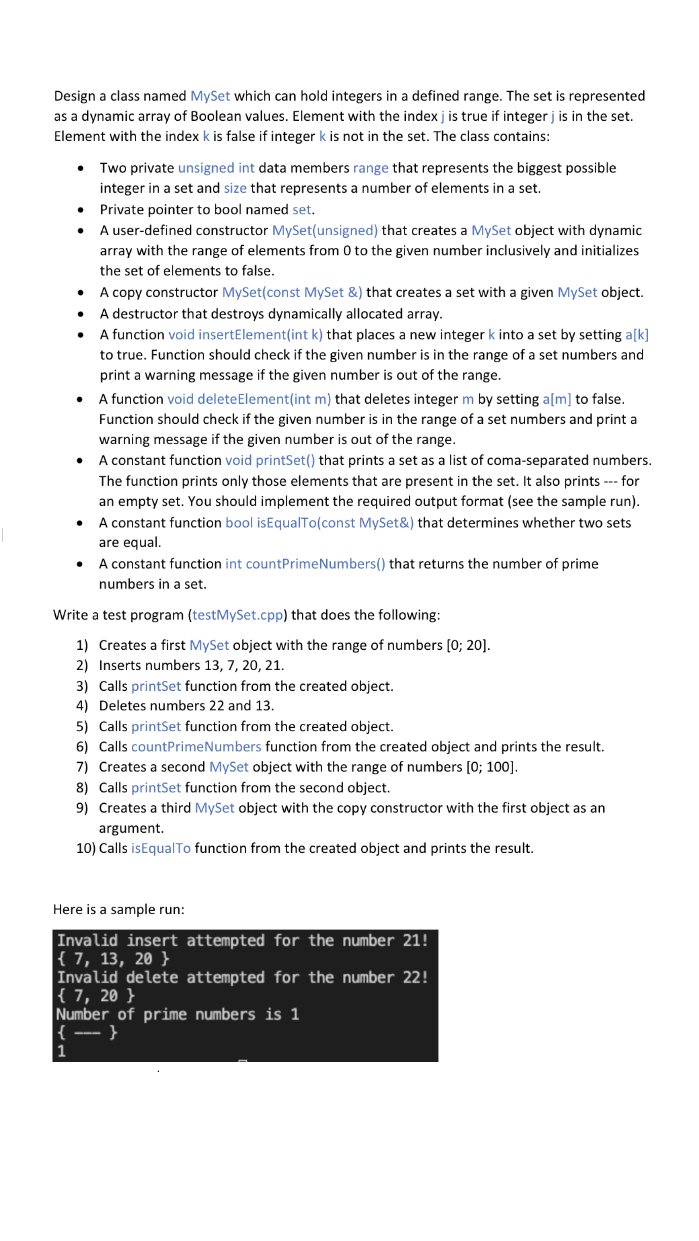 Solved Design a class named MySet which can hold integers in | Chegg.com
