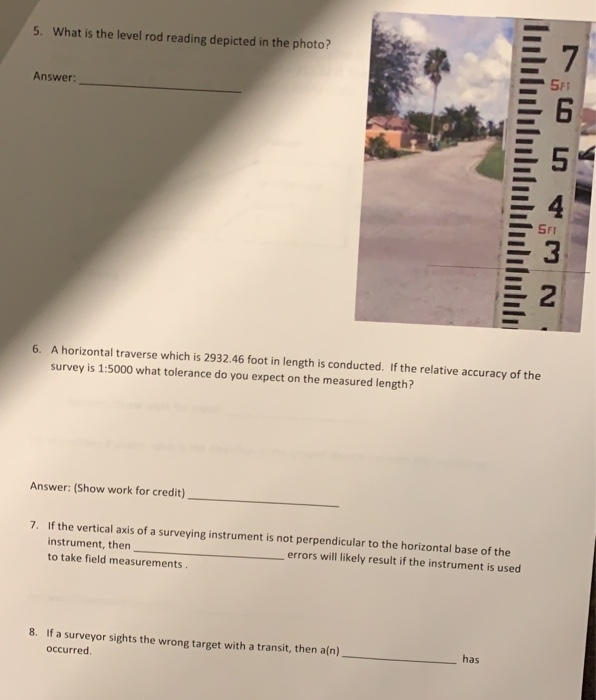 Solved 5. What is the level rod reading depicted in the | Chegg.com