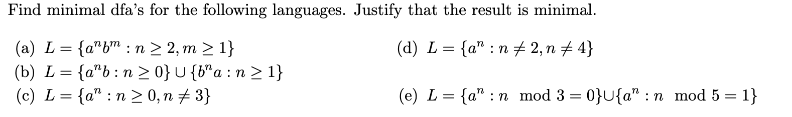 Solved Find minimal dfa's for the following languages. | Chegg.com