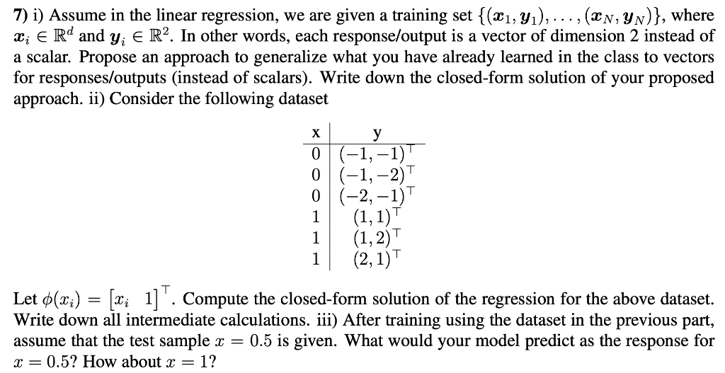 7) i) Assume in the linear regression, we are given a | Chegg.com