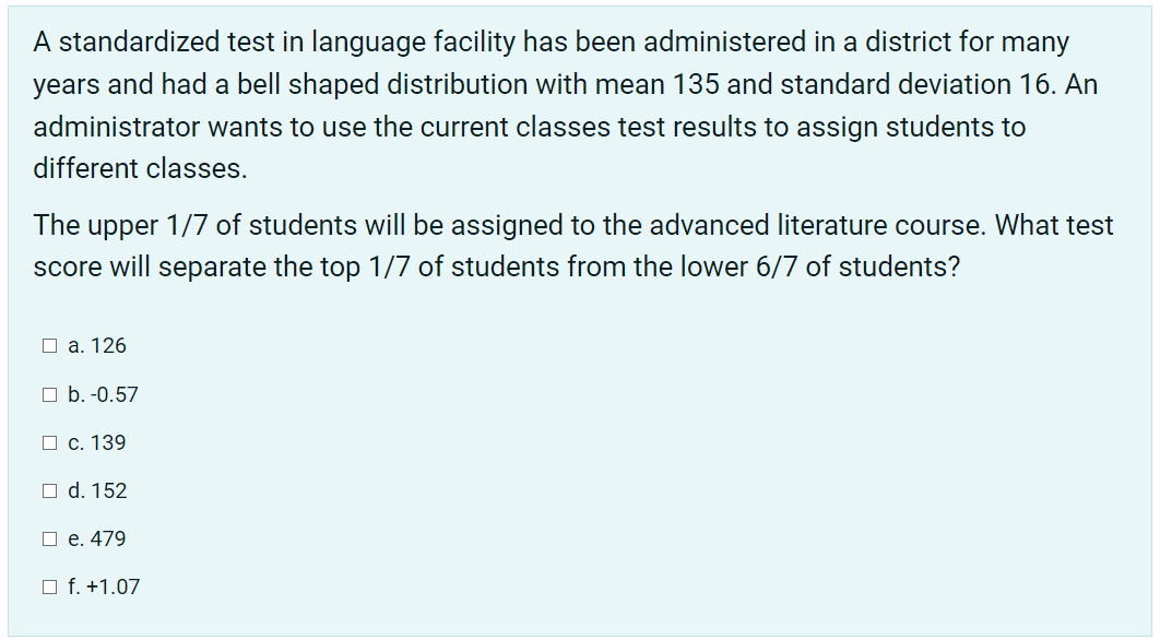 Solved A standardized test in language facility has been | Chegg.com
