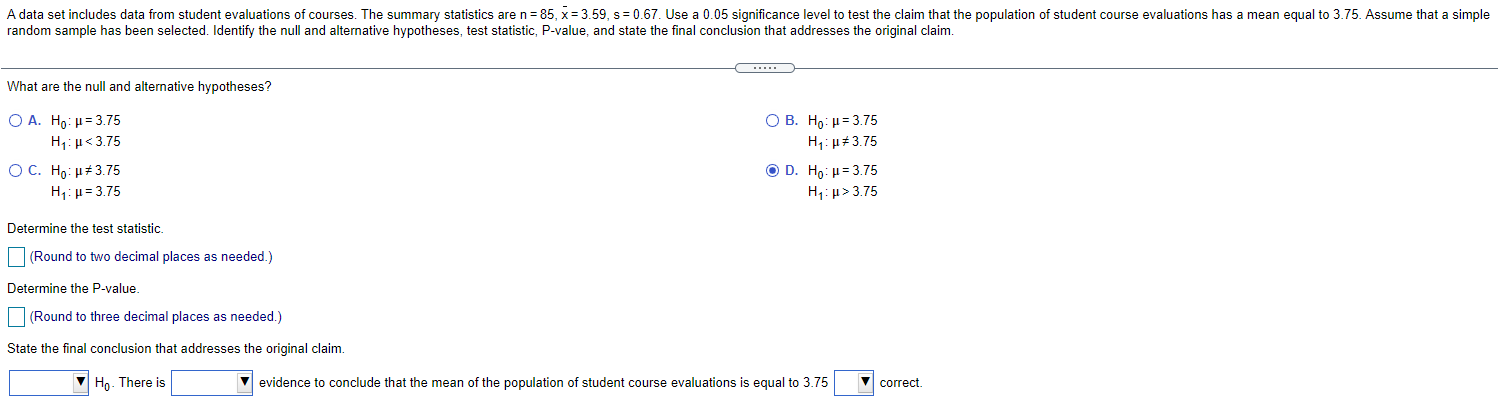 Solved A data set includes data from student evaluations of | Chegg.com