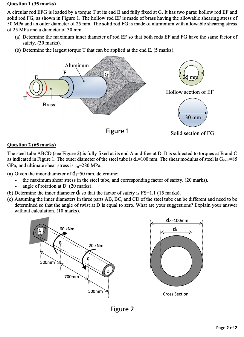 Solved Question 1 (35 marks) A circular rod EFG is loaded by | Chegg.com