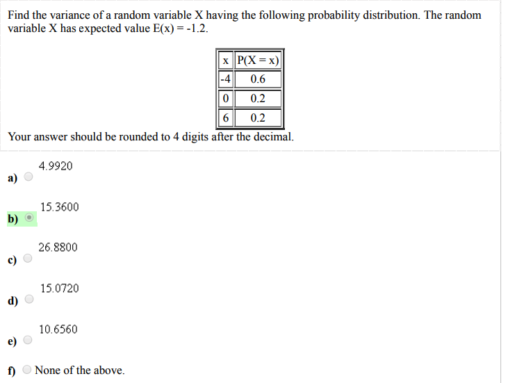Solved Find the variance of a random variable X having the | Chegg.com