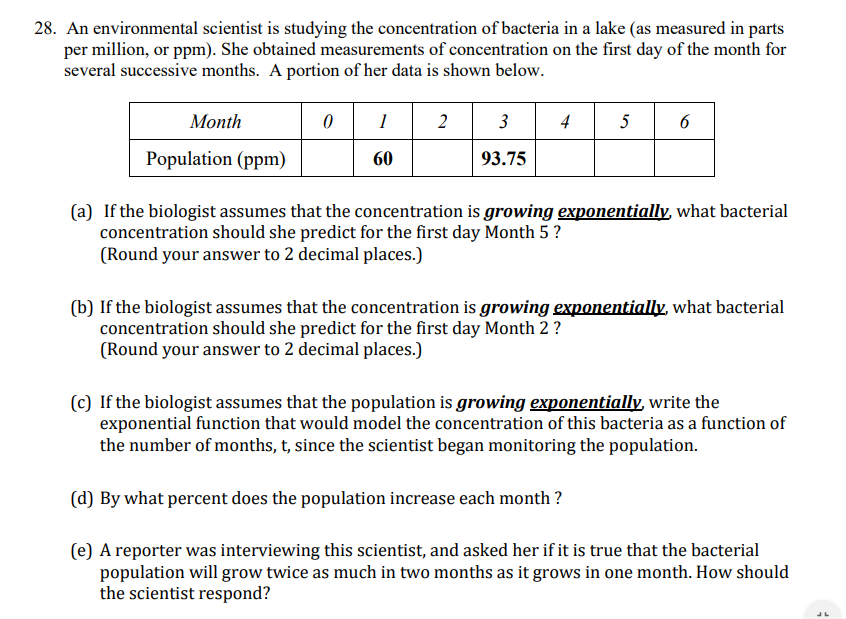 Solved 28. An environmental scientist is studying the | Chegg.com