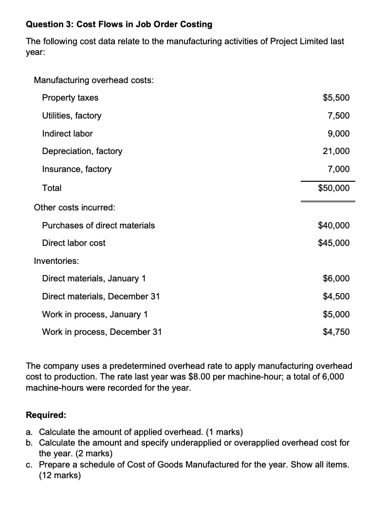 Solved Question 3: Cost Flows in Job Order Costing The | Chegg.com