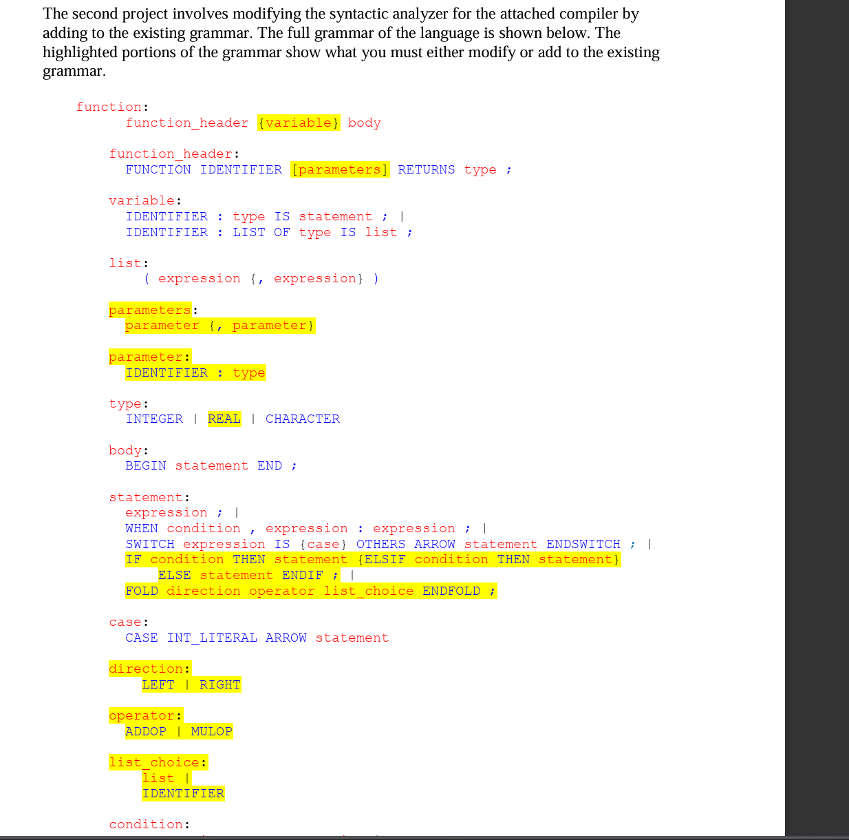 Solved The second project involves modifying the syntactic | Chegg.com