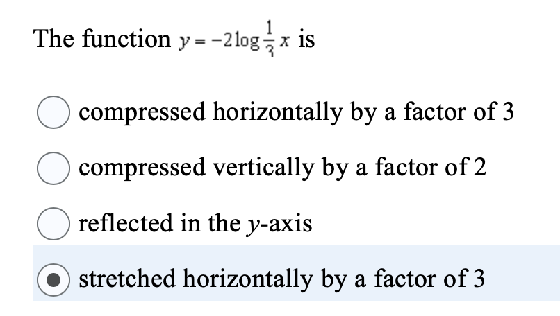 Solved The function y=-2log13x ﻿iscompressed horizontally by | Chegg.com