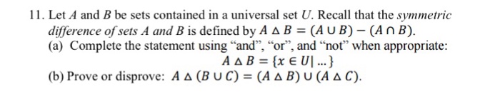 Solved Let A and B be sets contained in a universal set U. | Chegg.com