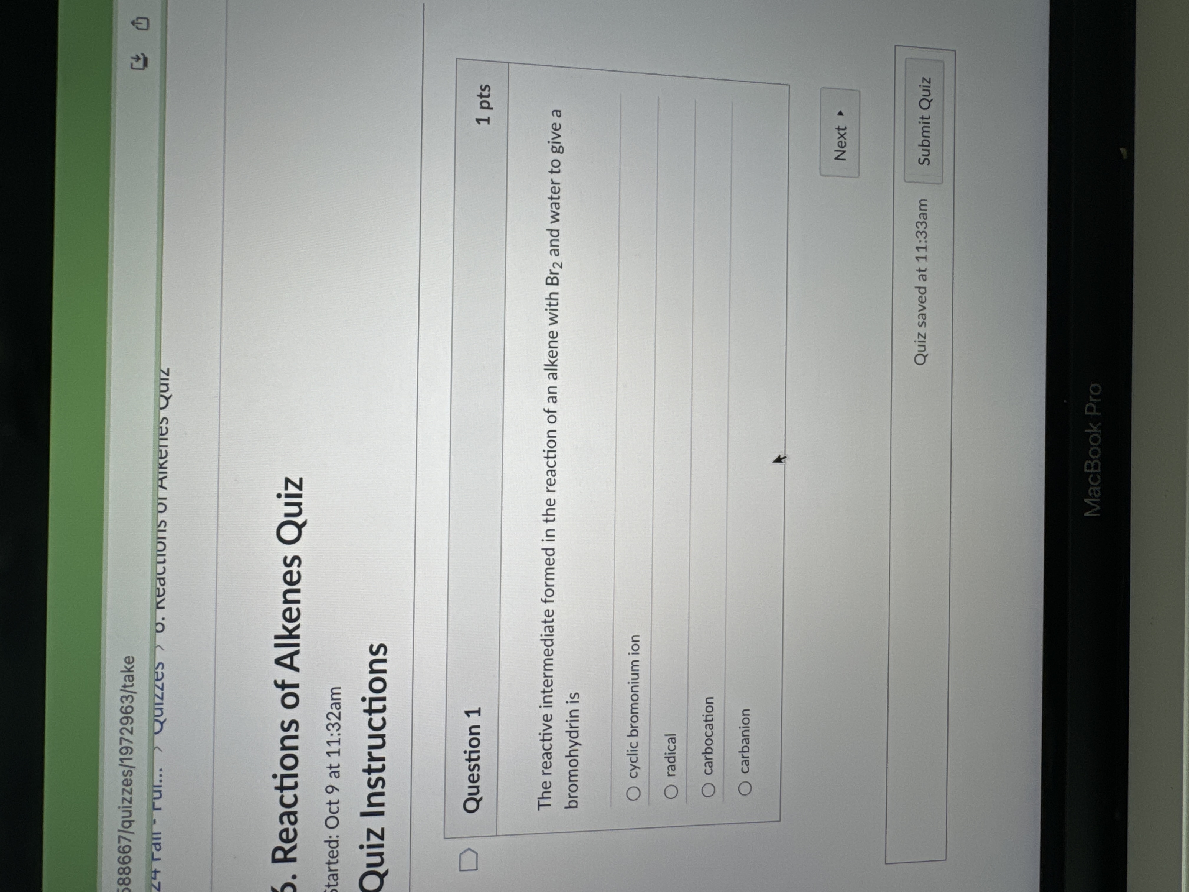 Solved Question 1The reactive intermediate formed in the | Chegg.com