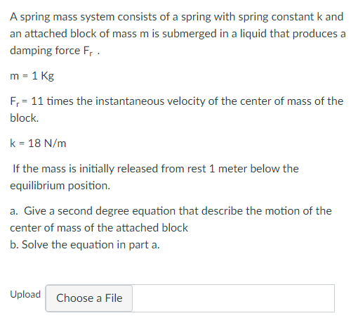 Solved A Spring Mass System Consists Of A Spring With Spring
