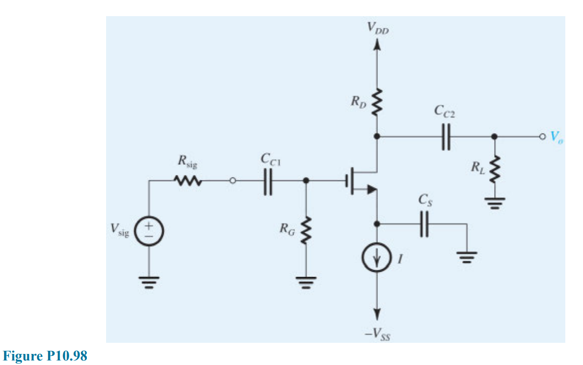 Solved D10.98 Figure P10.98 shows a CS amplifier biased by a | Chegg.com
