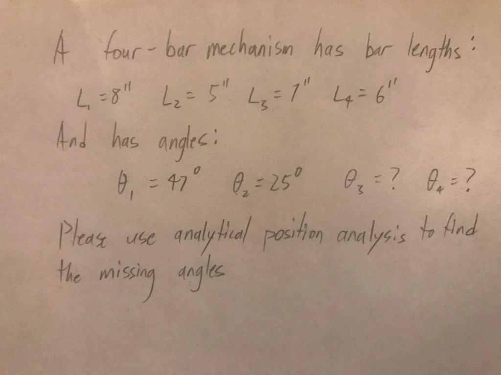 Solved A four-bar mechanism has bar lengths: | Chegg.com