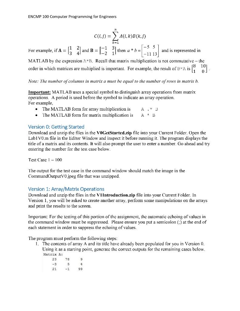 Solved ENCMP 100 Computer Programming for Engineers C(ij) = | Chegg.com