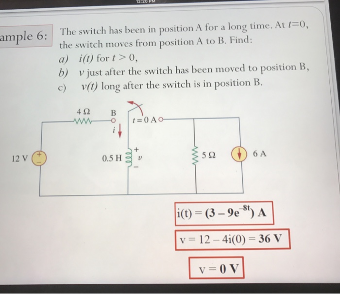 Solved The switch has been in position A for a long time. At | Chegg.com