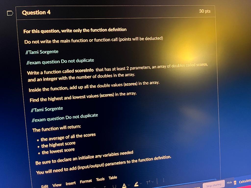 Solved For this question, write only the function definition | Chegg.com