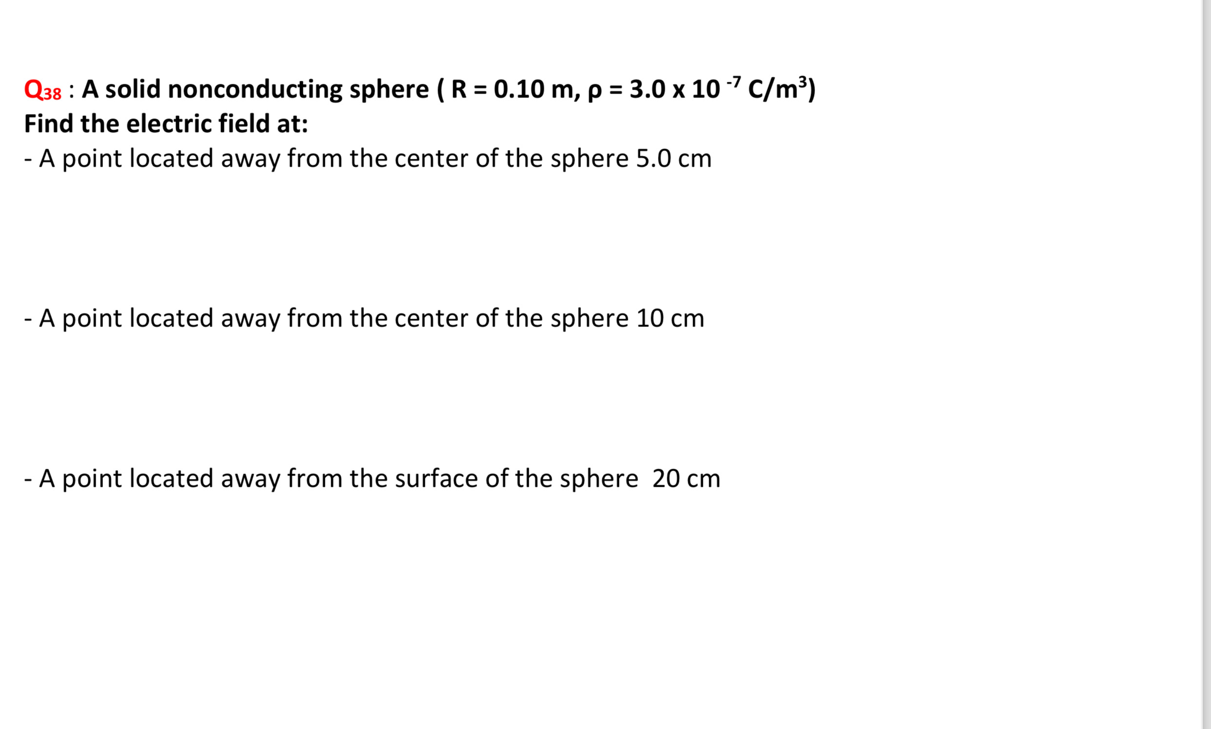 Solved Q38 ﻿: A solid nonconducting sphere | Chegg.com