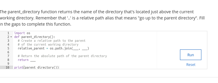 Solved The parent_directory function returns the name of the | Chegg.com