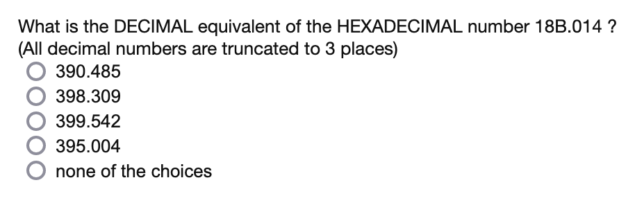 Solved What is the DECIMAL equivalent of the HEXADECIMAL | Chegg.com