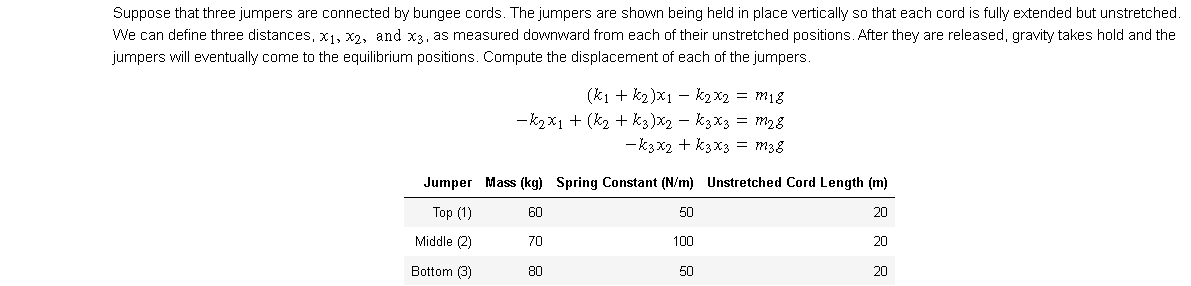 Solved Suppose that three jumpers are connected by bungee | Chegg.com