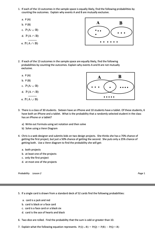 Solved 1. If each of the 13 outcomes in the sample space is | Chegg.com