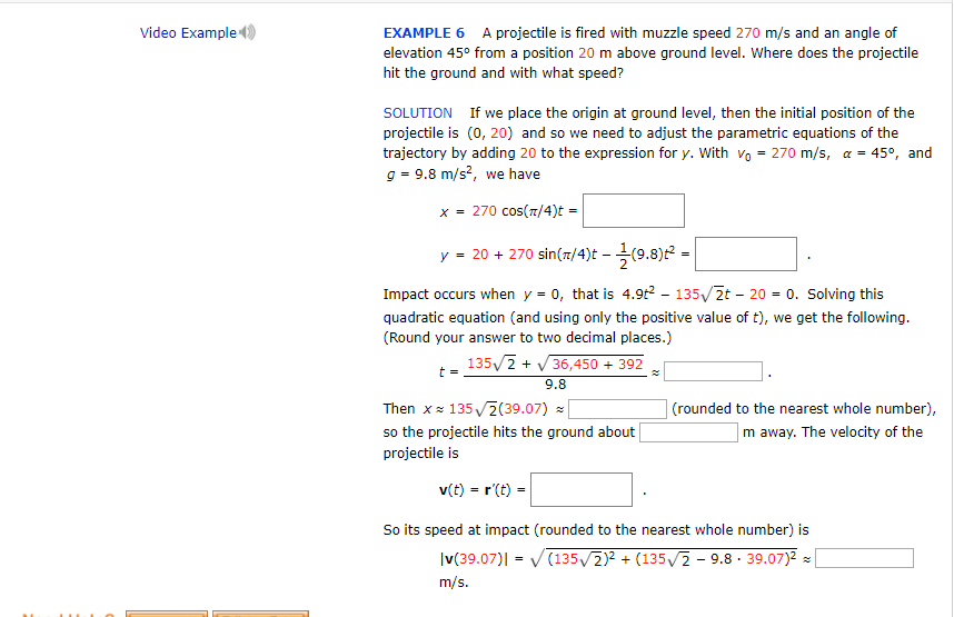 Solved Video Example EXAMPLE 6 A projectile is fired with | Chegg.com