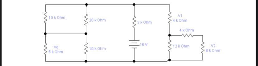 Solved 10 kOhm 20 kOhm V1 4k Ohm 3k Ohm 4 Ohm -16V VO 5 kOhm | Chegg.com