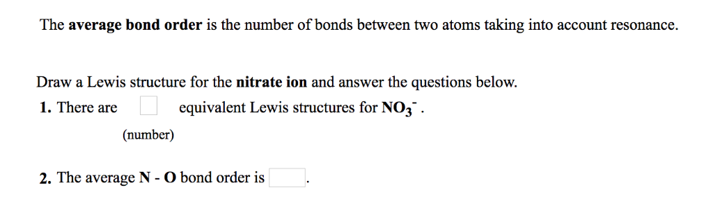 Solved The average bond order is the number of bonds between | Chegg.com