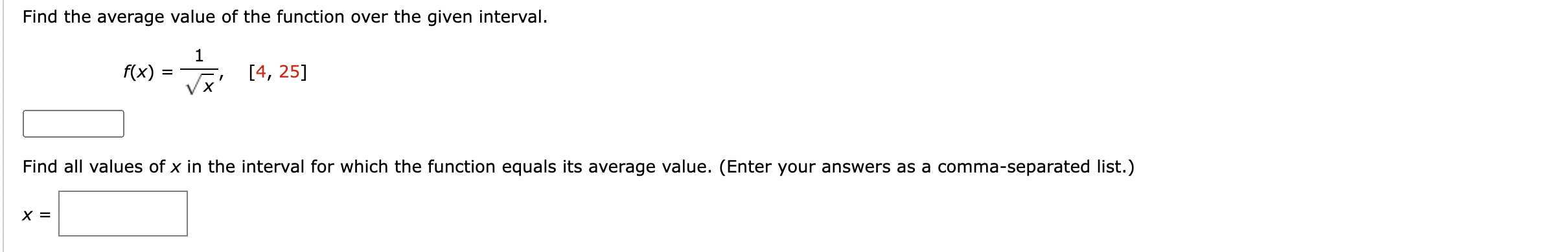 Solved Find the average value of the function over the given | Chegg.com