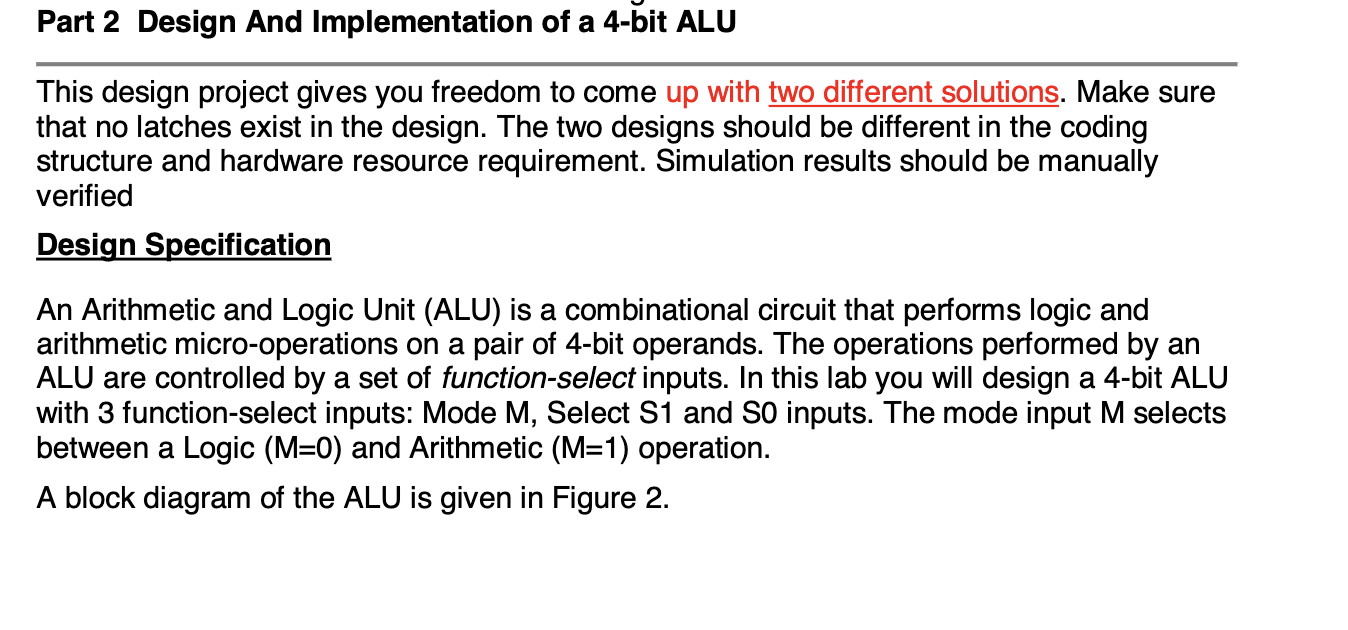 Part 2 Design And Implementation of a 4-bit ALU This | Chegg.com